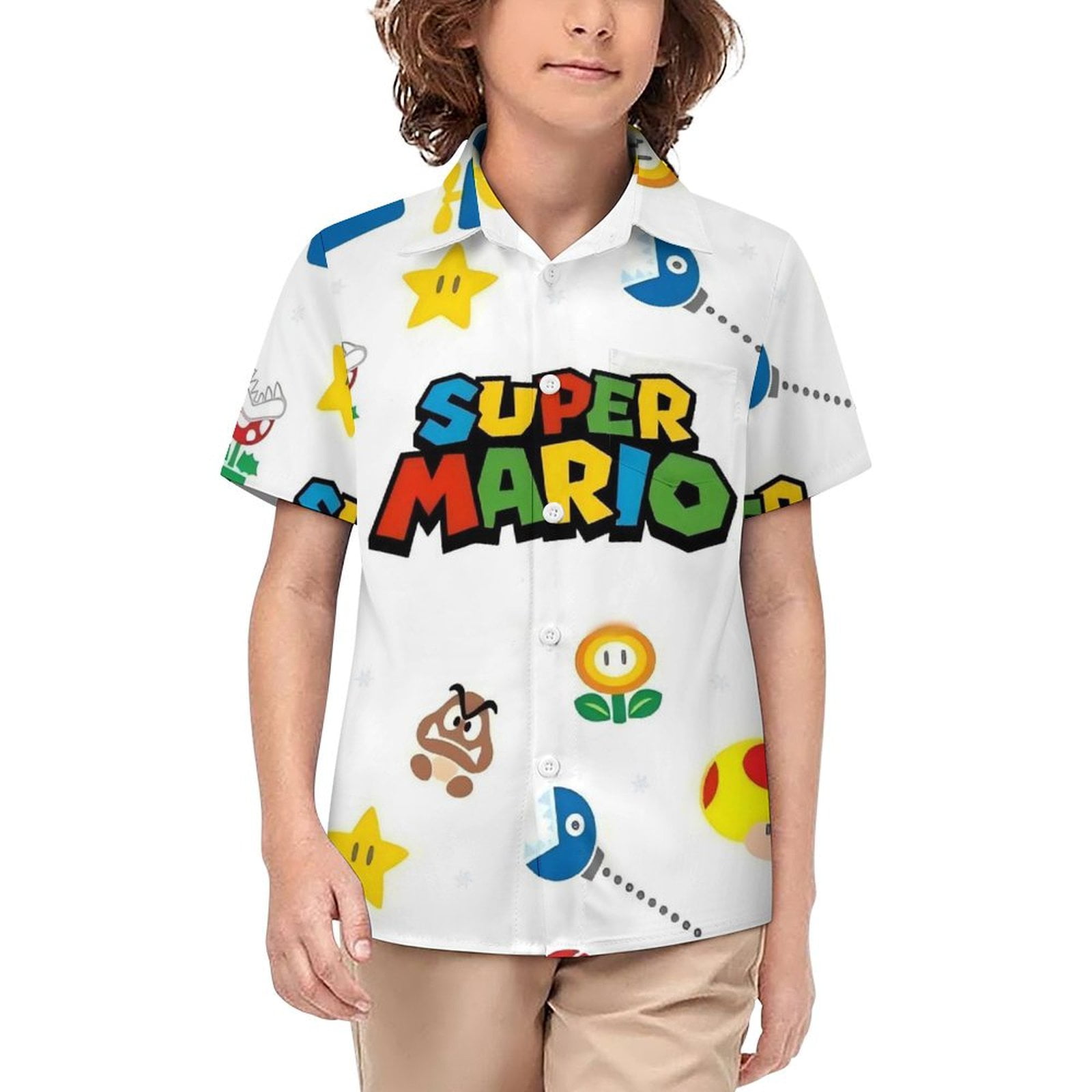 Super Mario button down shirt boys summer 5-6T - Walmart.com