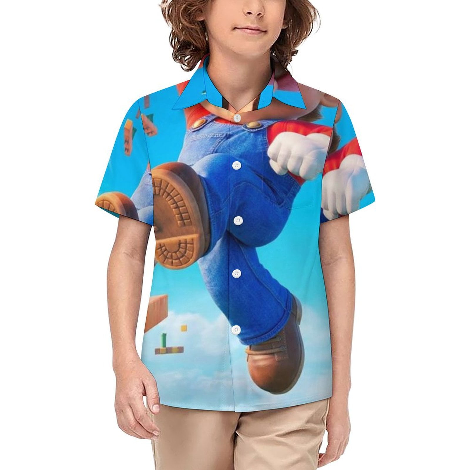 Super Mario button down shirt boys summer 9-10T - Walmart.com