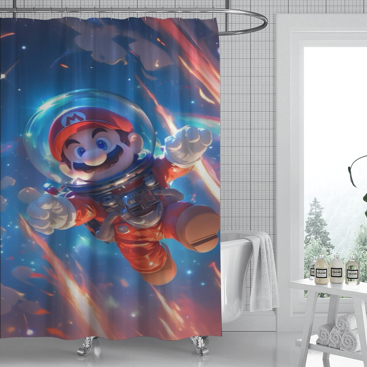 Super Mario shower curtain displays an eye-catching design, is ...