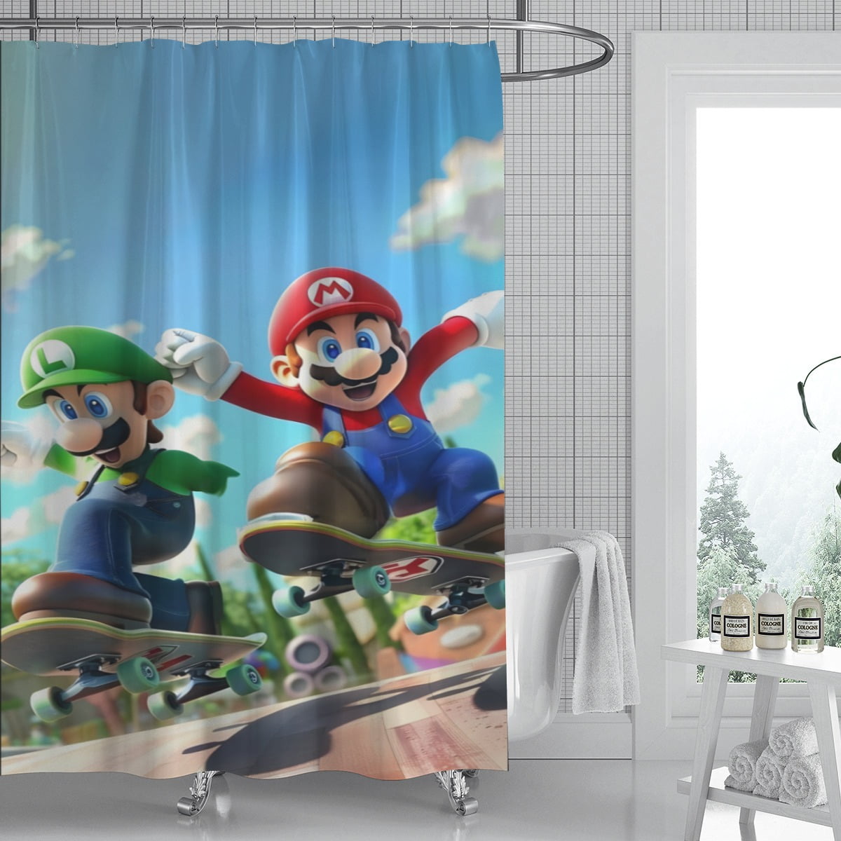 Super Mario shower curtain features a classic print, is waterproof for ...