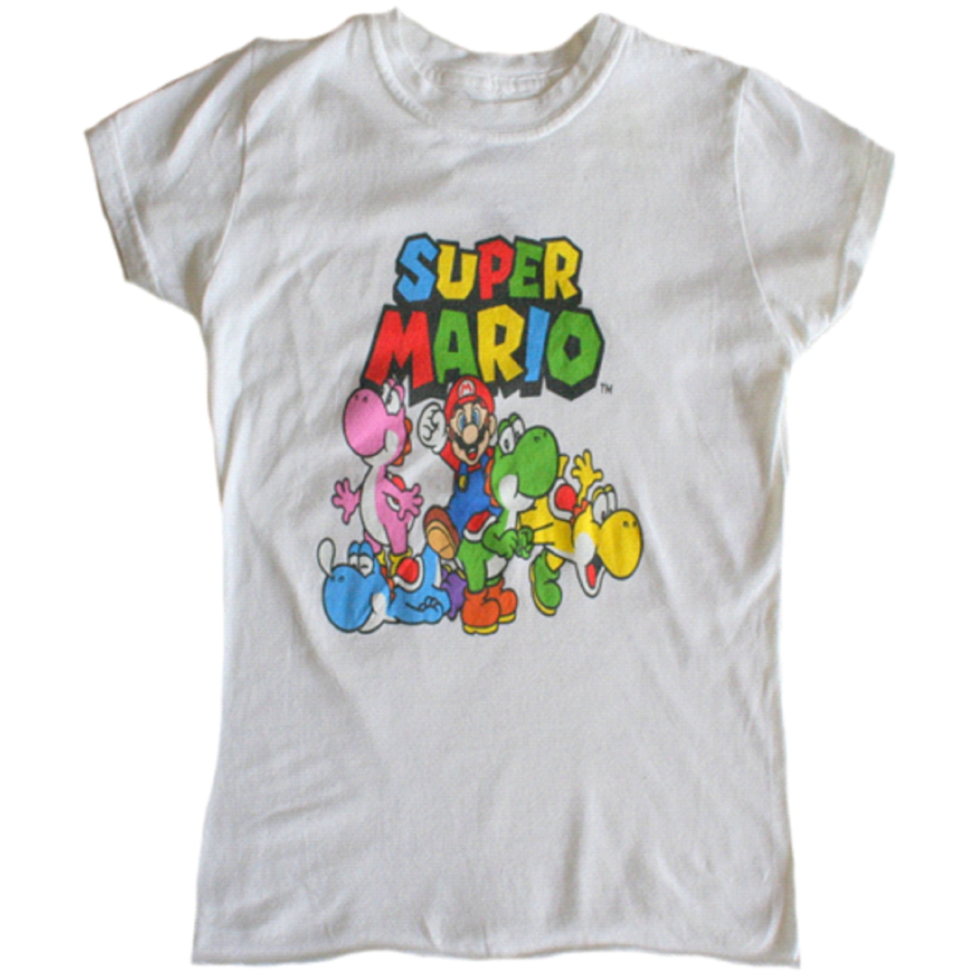Super Mario with Yoshi Family Big Girl's White T-Shirt - S (7-8 ...