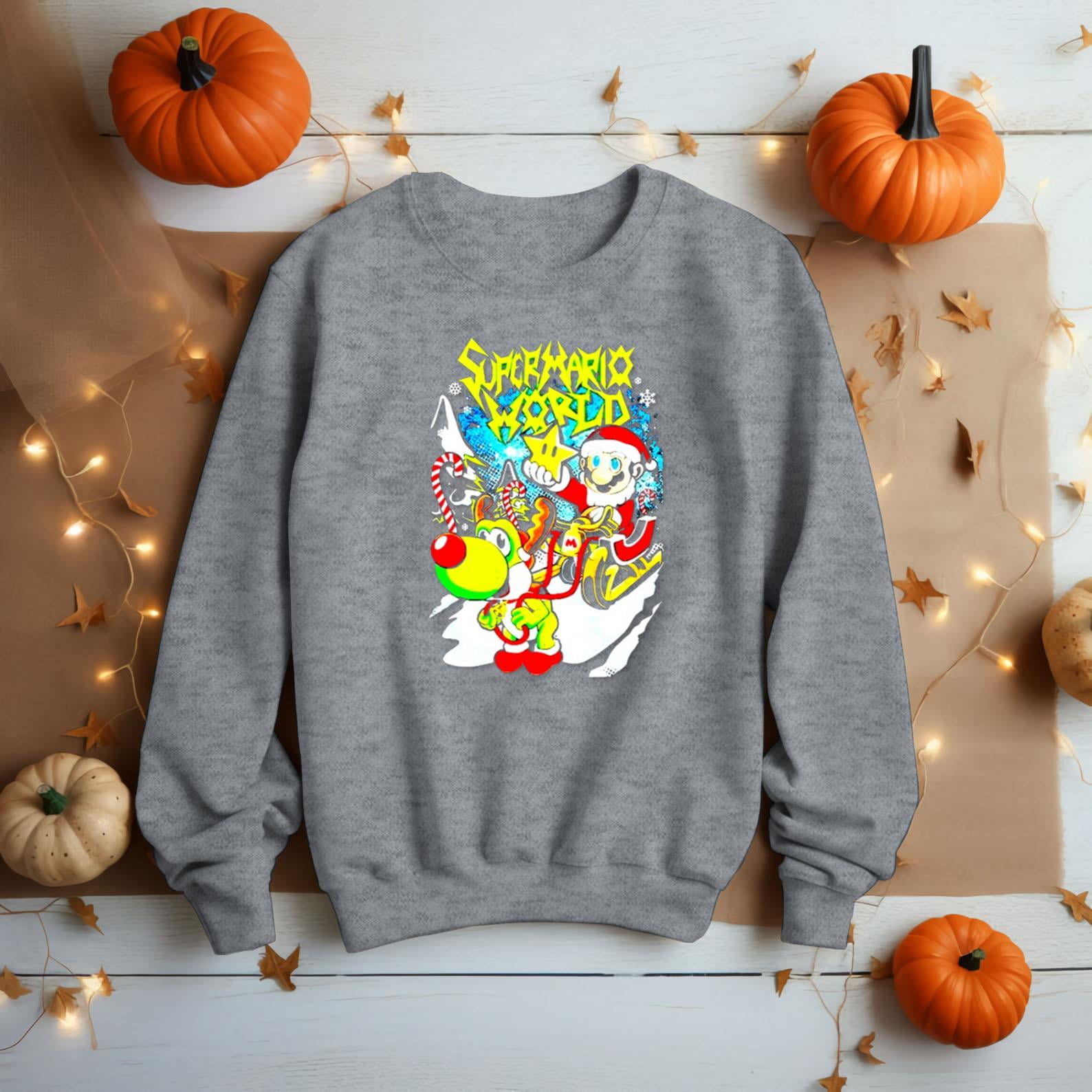 Super Mario world Santa hat star sleigh Christmas shirt-removebg ...