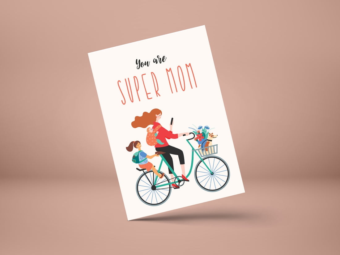 Super Mom Card – Cheerful Bicycle Design – Perfect for Mother’s Day ...
