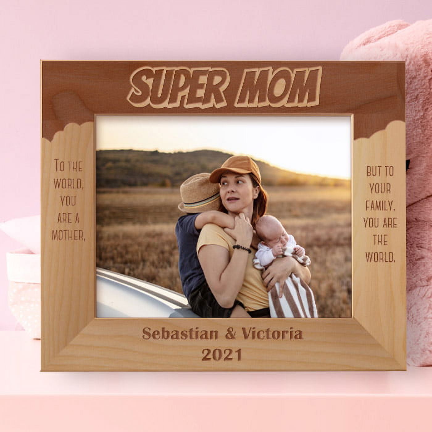 Super Mom To The World Personalized Wooden Frame-10" x 8" Brown ...