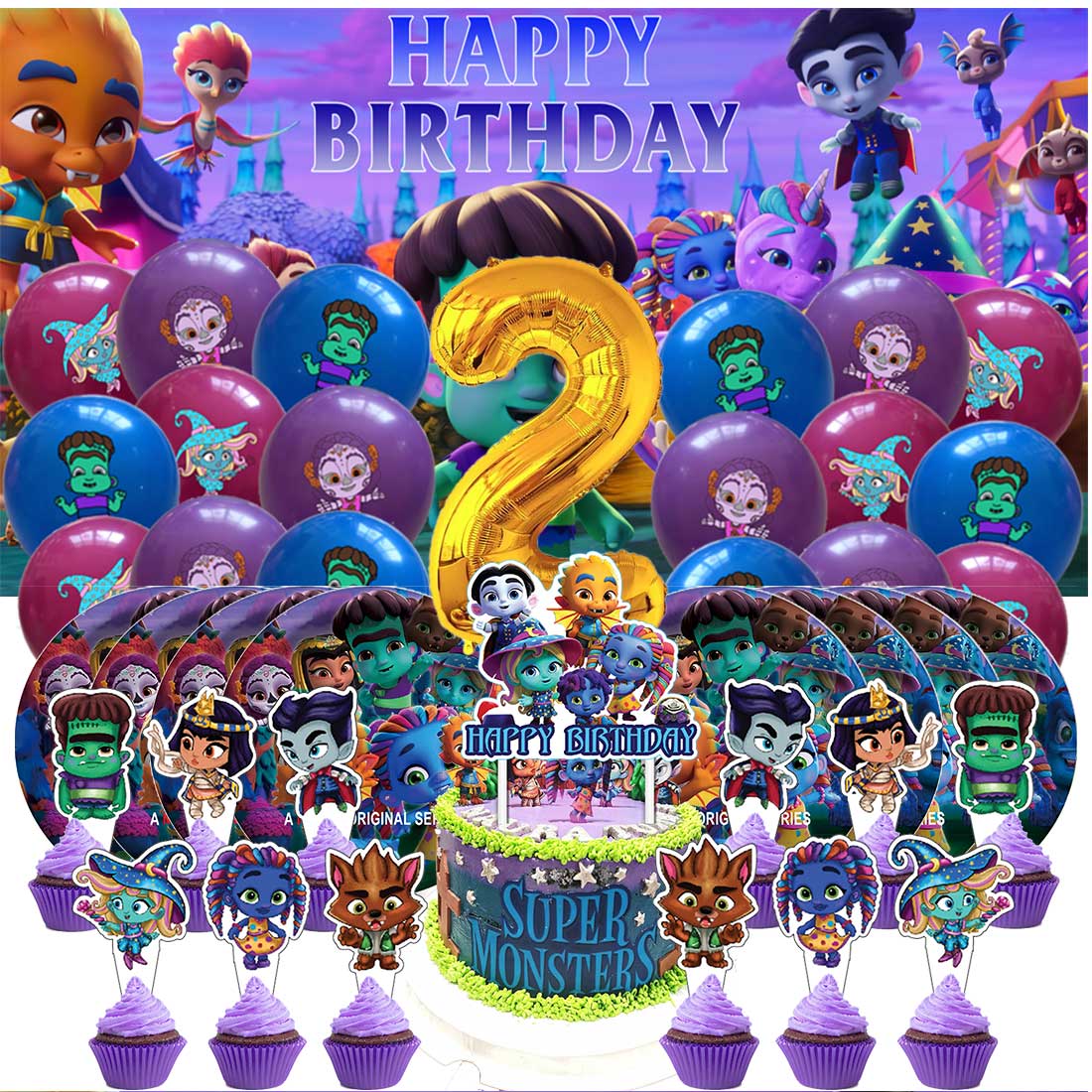 Super Monsters Balloons Party Supplies 2nd Decor Tableware Birthday ...