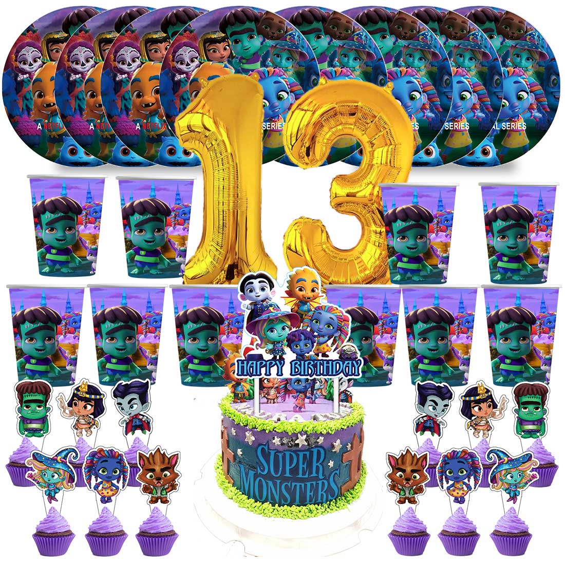 Super Monsters Birthday 13th Cups Party Supplies Plates Fans ...