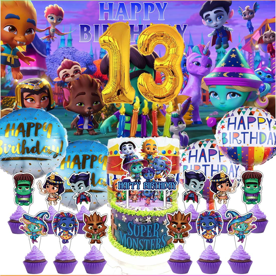 Super Monsters Party Supplies Decor 13th Kit Balloons Birthday Cake ...