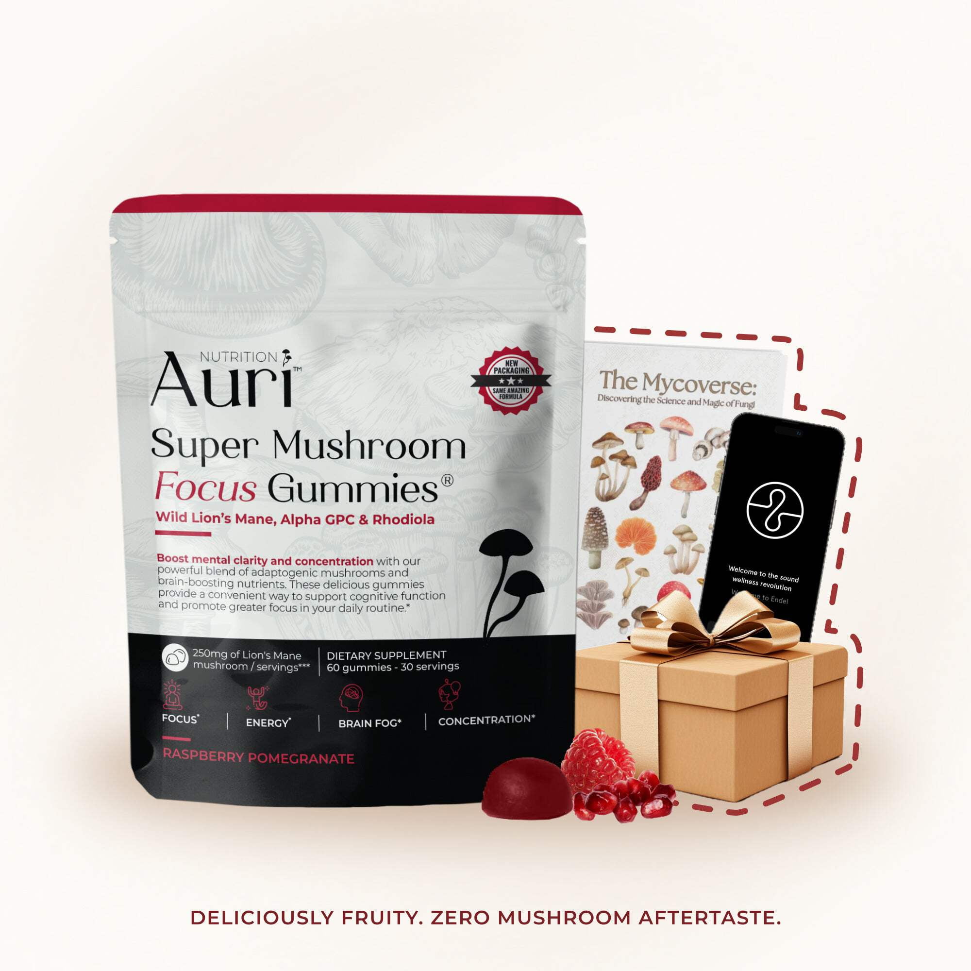 Auri Nutrition Super Mushroom Focus Gummies, 250mg Lion's Mane, Vegan ...