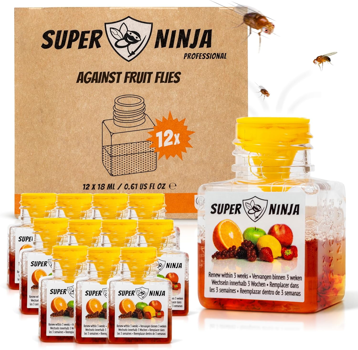 Super Ninja Fruit Fly Traps, 12 Pack, Effective Liquid Solution, Indoor ...