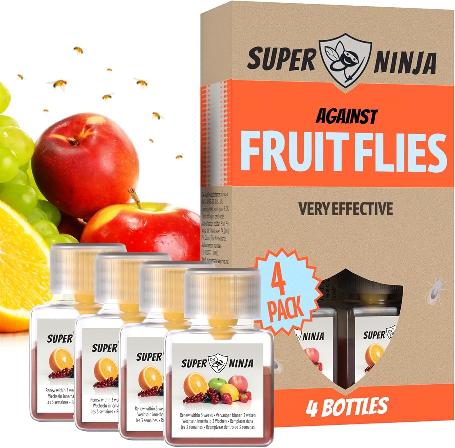 Super Ninja Fruit Fly Trap - 4 Traps - Highly Effective Ecological ...