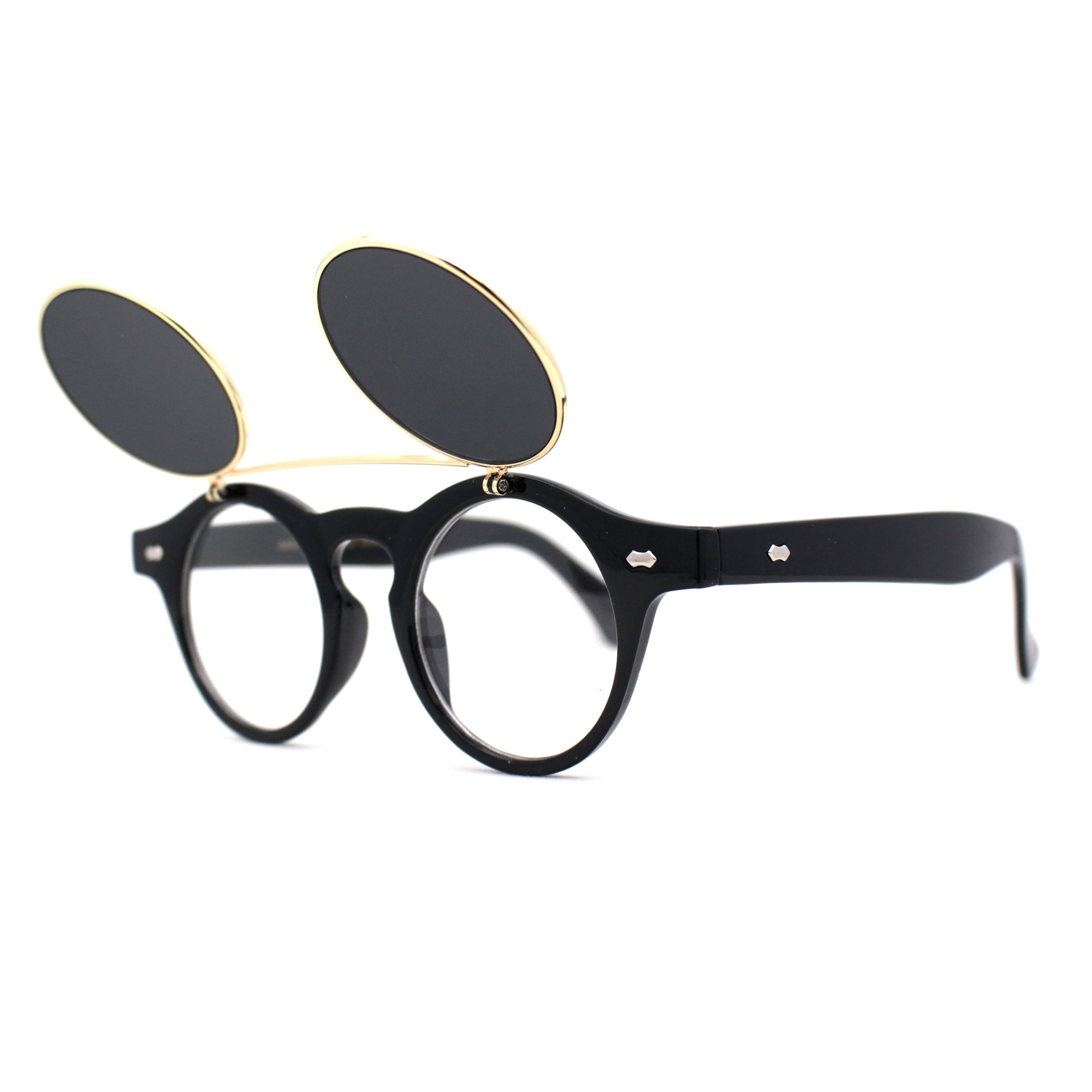 Super Normcore Cool Hipster Flip Up Keyhole Round Sunglasses Black Gold ...