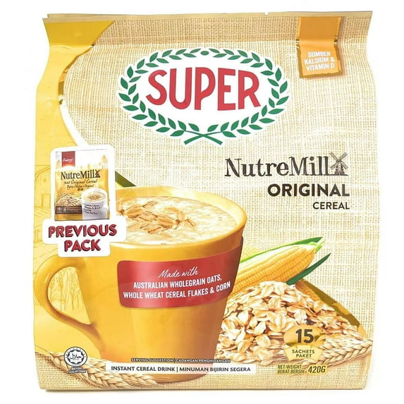 Super Nutremill 3in1 Instant BDF32 Original Cereal Wholegrain Oats, Flakes, Corn 15 Sachets 420g ...
