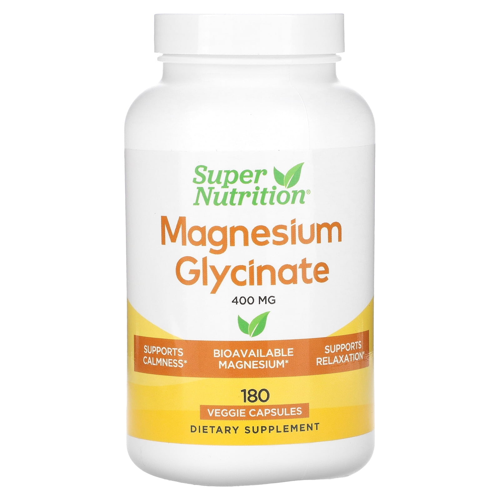 Super Nutrition Magnesium Glycinate, 400 mg, 180 Veggie Capsules (133 ...