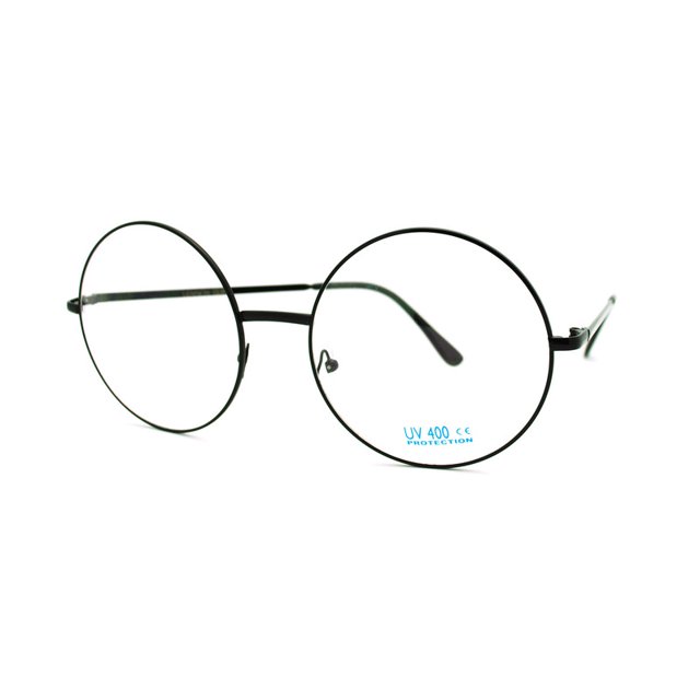 Super Oversized Round Circle Frame Clear Lens Glasses UV400 Black ...