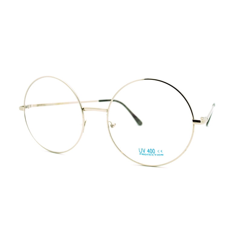 Super Oversized Round Circle Frame Clear Lens Glasses UV400 Silver ...