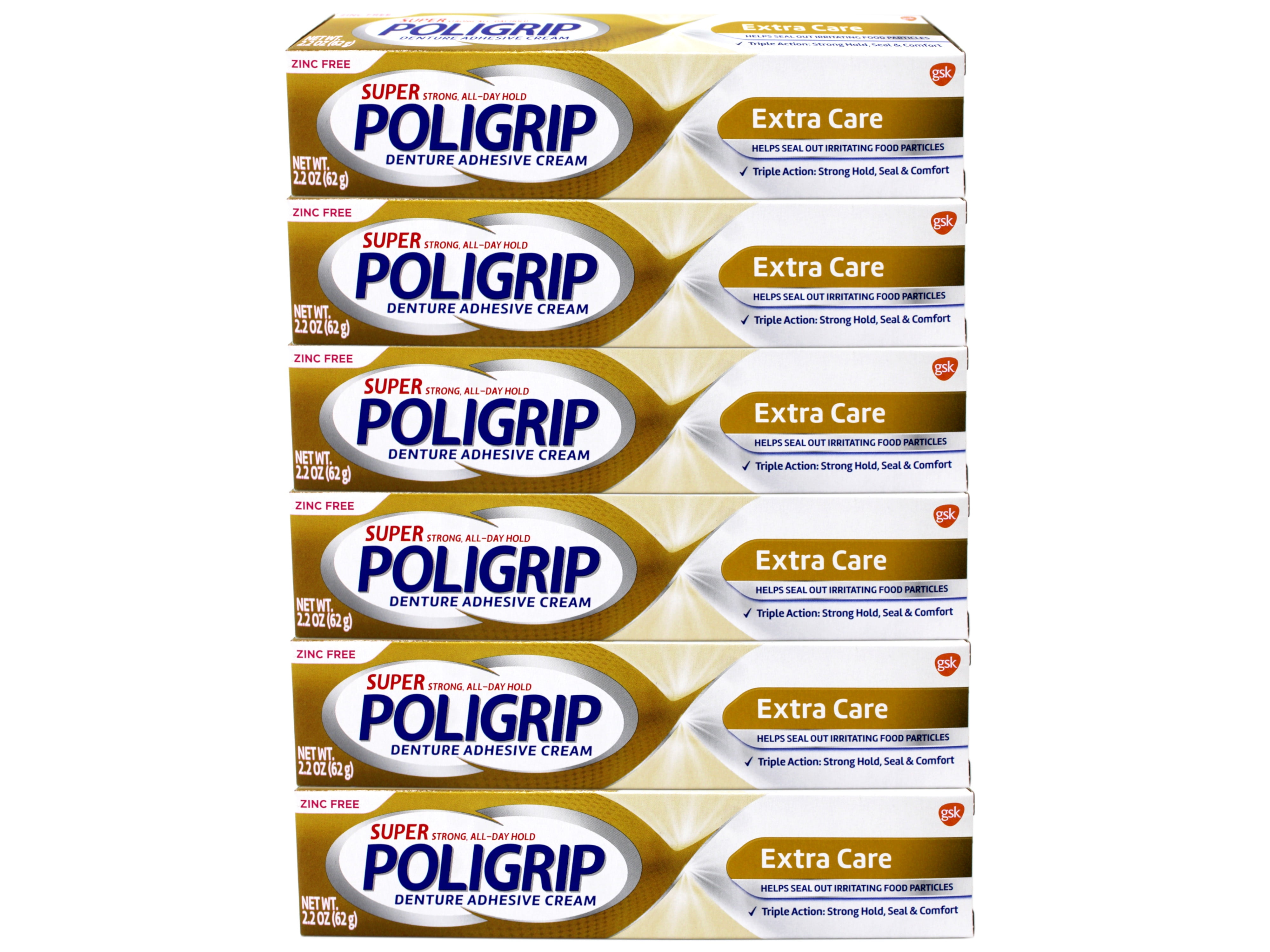 Super POLIGRIP Denture Adhesive Cream Extra Care 2.20 oz (Packs of 6) - Walmart.com