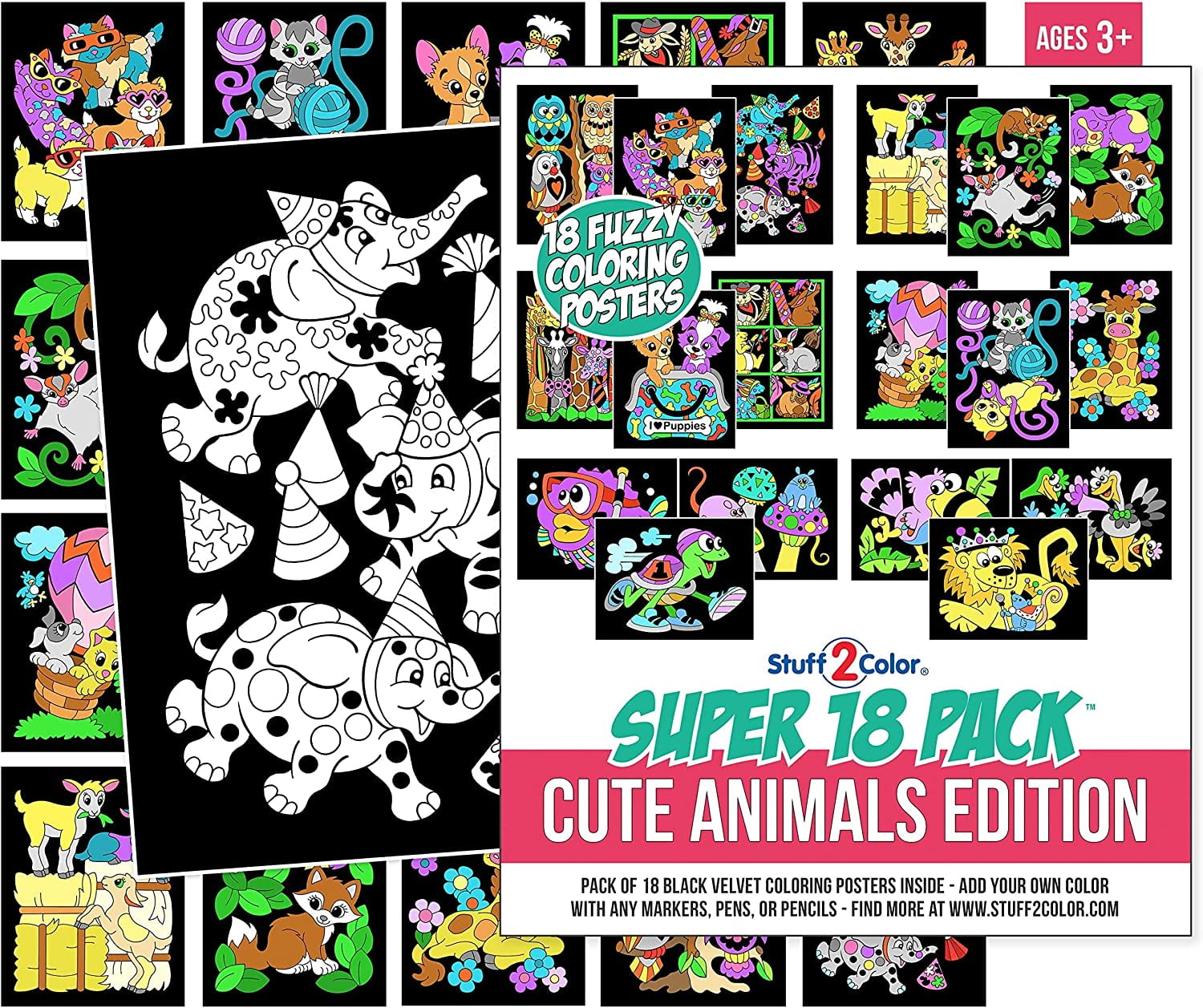 Super Pack of 18 Fuzzy Coloring Posters (Cute Animals Edition) - Arts ...