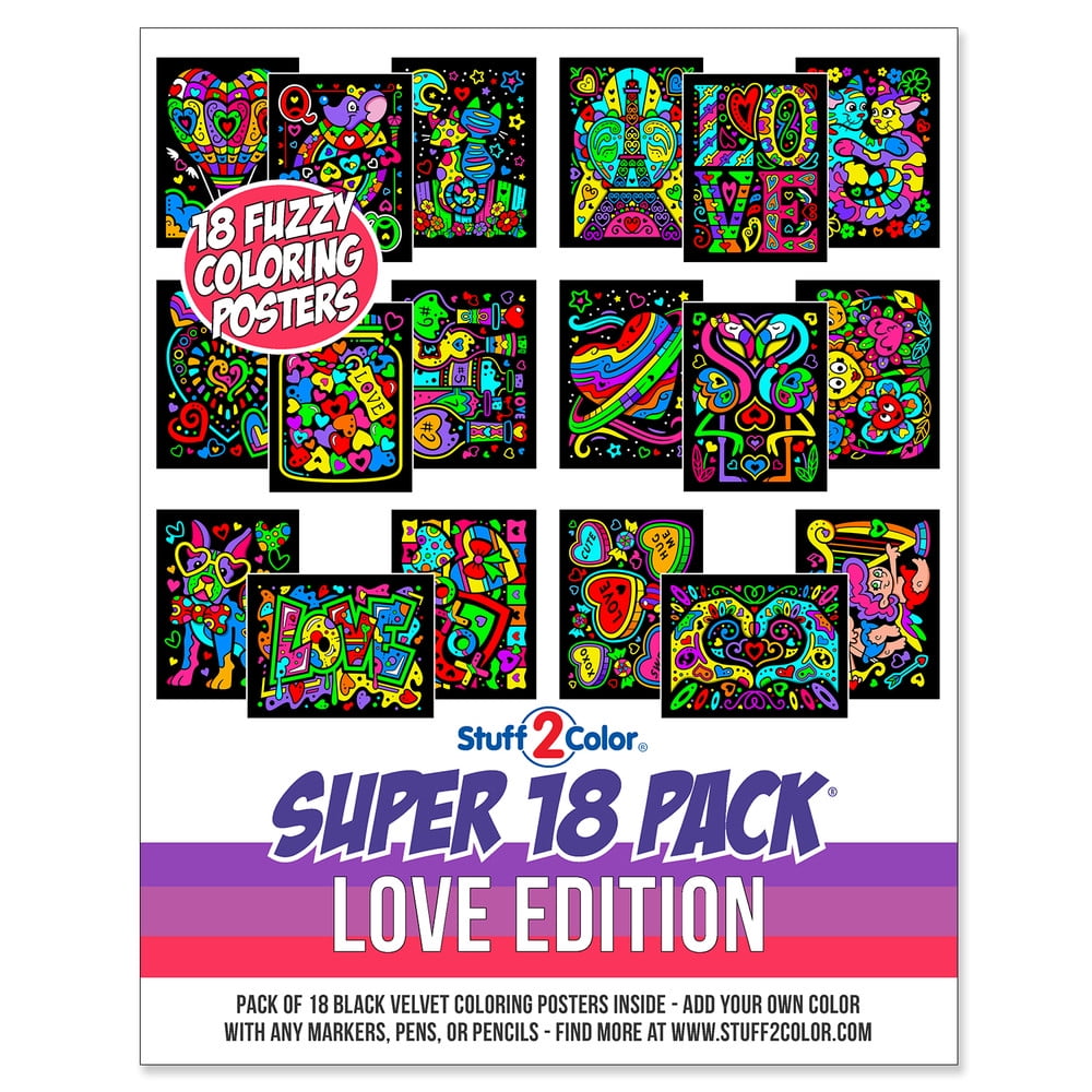 Stuff2Color Super Pack of 18 Love-Themed Fuzzy Velvet Coloring Posters ...