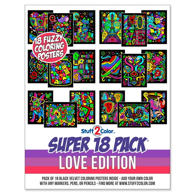 Stuff2Color Super Pack of 18 Love-Themed Fuzzy Velvet Coloring Posters ...