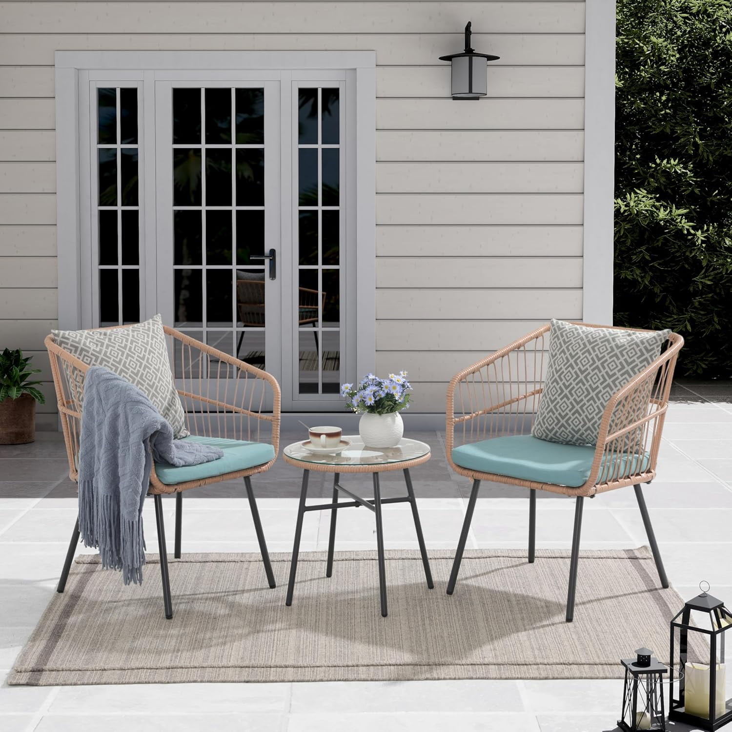 Super Patio 3 Piece Patio Set, Outdoor Furniture Wicker Bistro Set ...