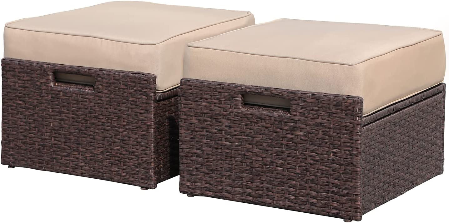 Super Patio Outdoor Ottoman, 2 Piece All Weather Wicker Rattan Patio ...