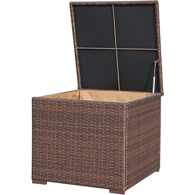 Super Patio Outdoor Patio Storage Box, Brown Wicker Storage Bin Deck ...