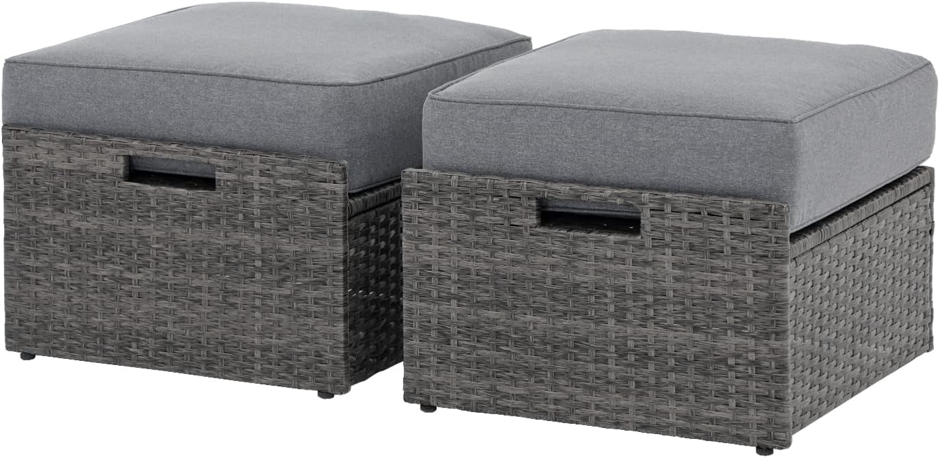 Super Patio Outdoor Wicker Ottoman Set of 2, All Weather Rattan Patio ...