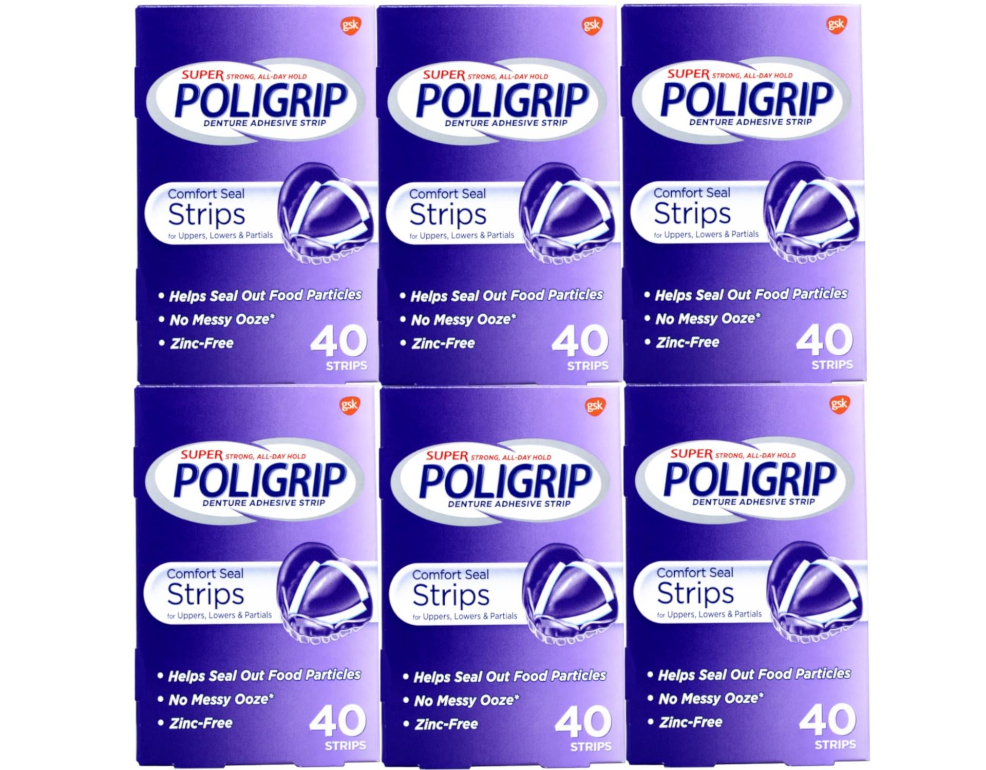 Super PoliGrip Denture Adhesive, Comfort Seal Strips 40 ea (Pack of 6 ...
