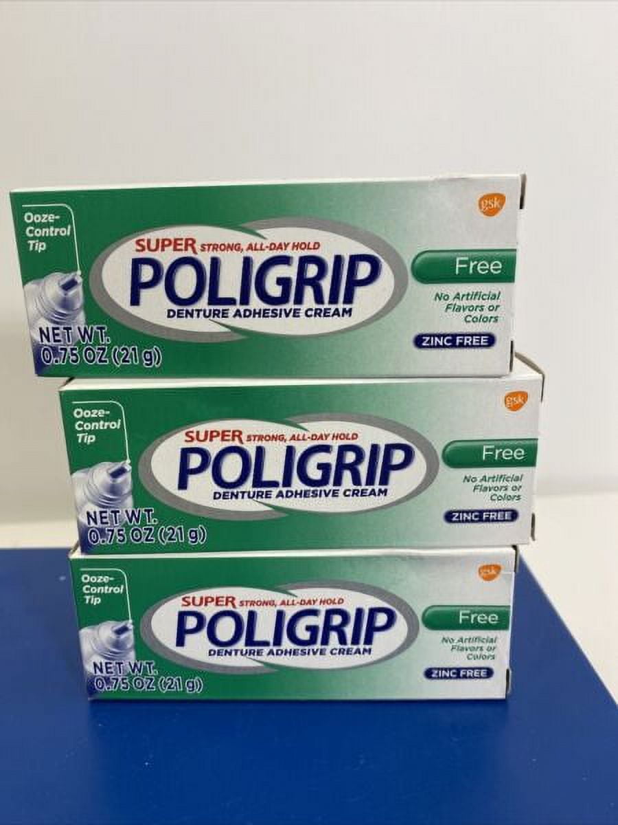 Super PoliGrip 12-Hour Denture Adhesive Cream, 0.75 oz - 3 Pack, Zinc ...