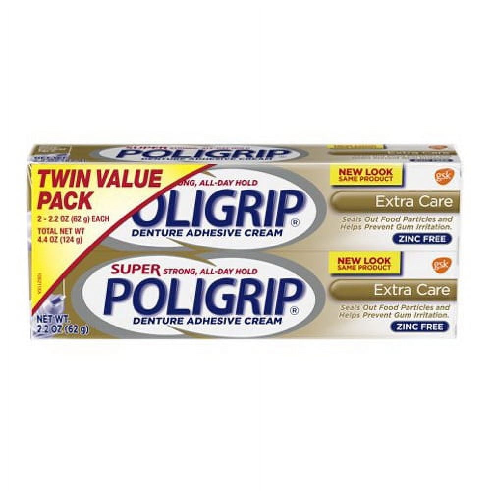 Super Poligrip Denture Adhesive Cream, Extra Care Twin Pack, 2.2 Oz, 2 ...