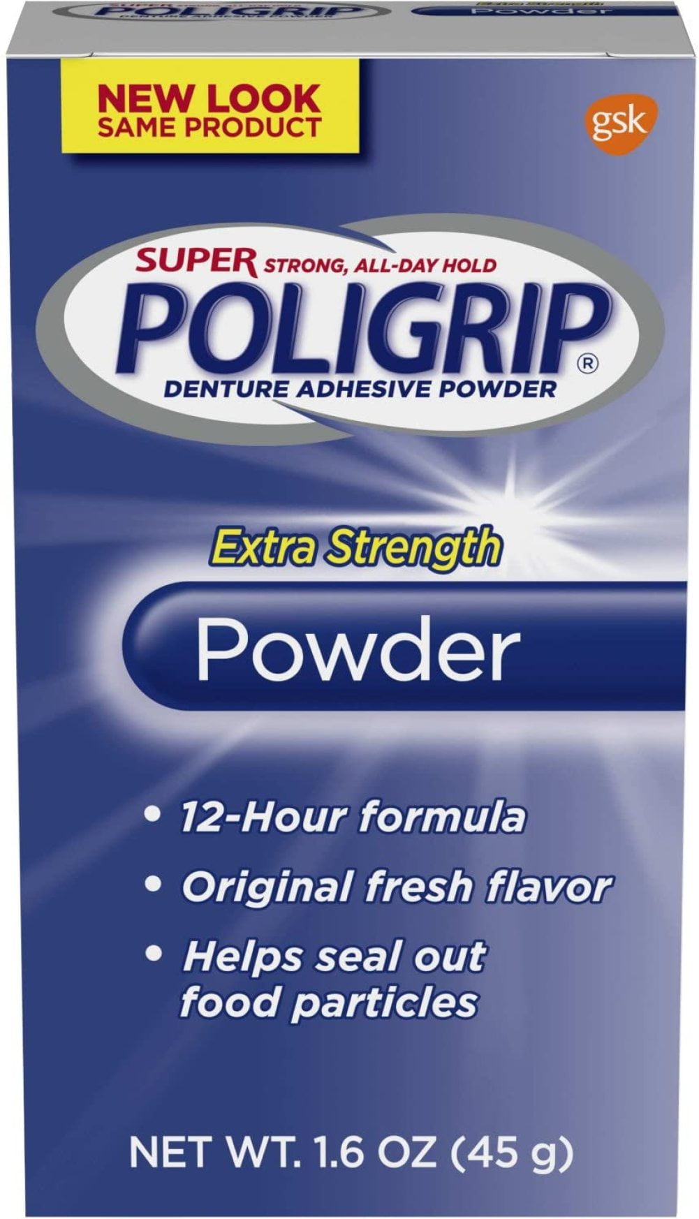 Super Poligrip Denture Adhesive Powder Extra Strength Container, 1.6 ...