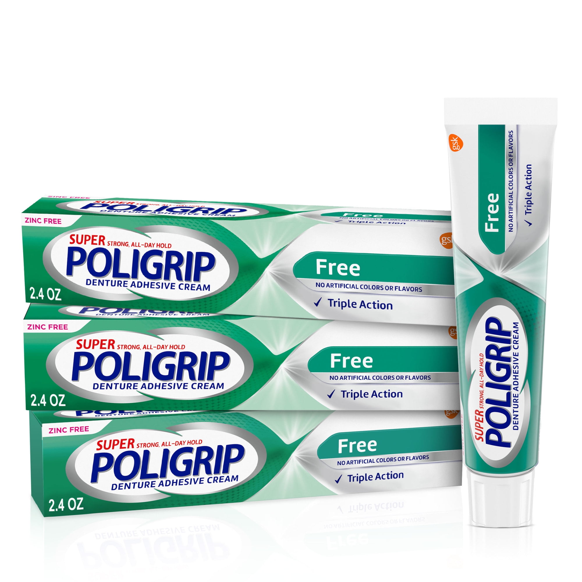 Poligrip Denture Adhesive Cream 2.4 oz 3 Pack, All-Day Hold, Food Seal ...