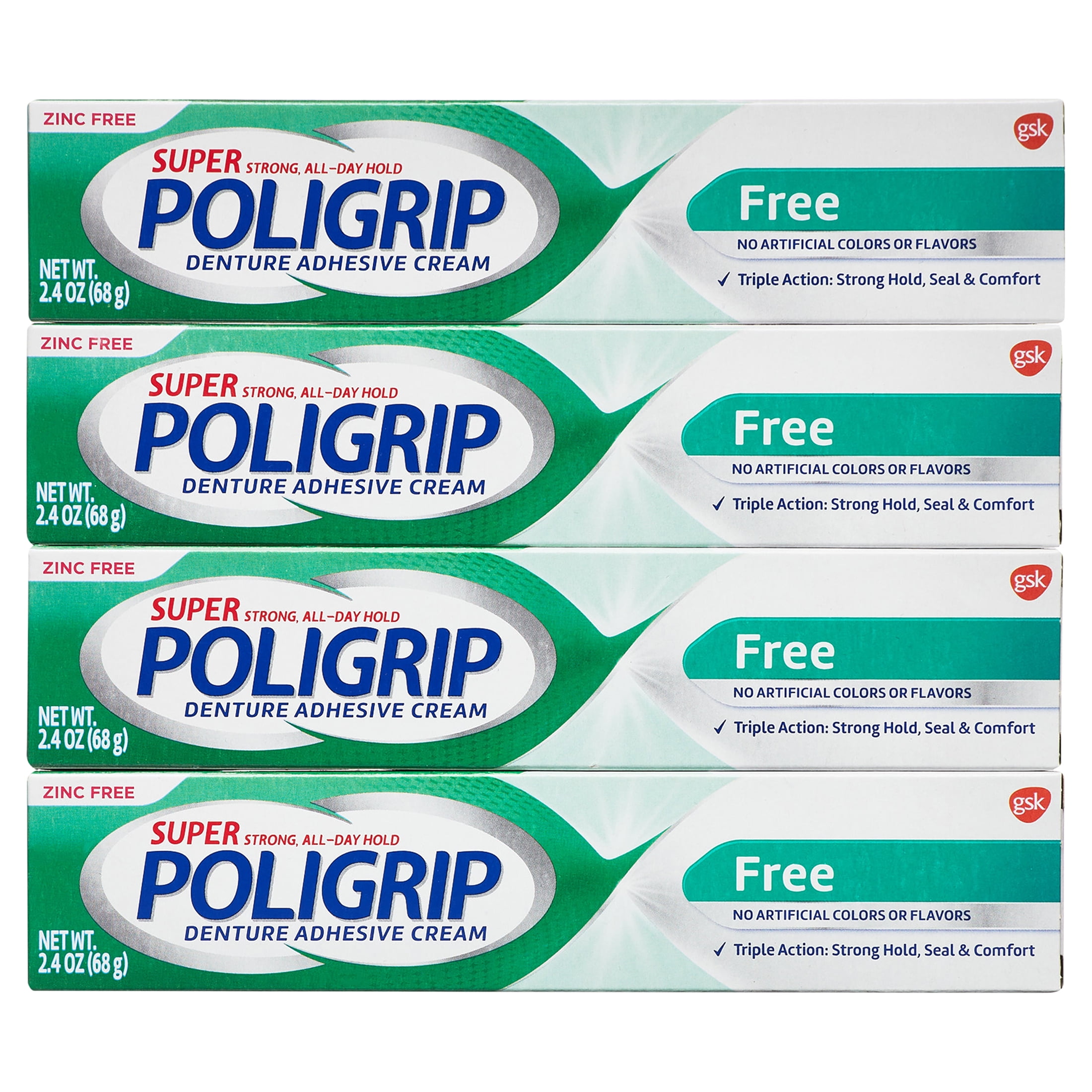 Super Poligrip Denture and Partials Adhesive Cream, 2.4 Oz, 4 Pack ...