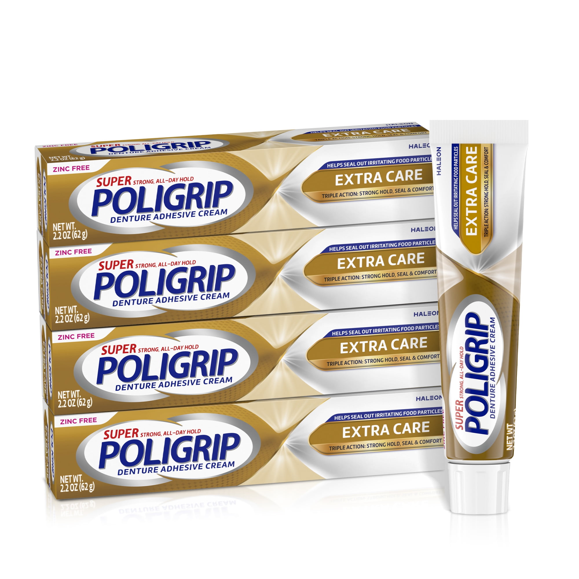 Poligrip Extra Care Denture Adhesive Cream, Flavor-Free, Zinc-Free - 2. ...