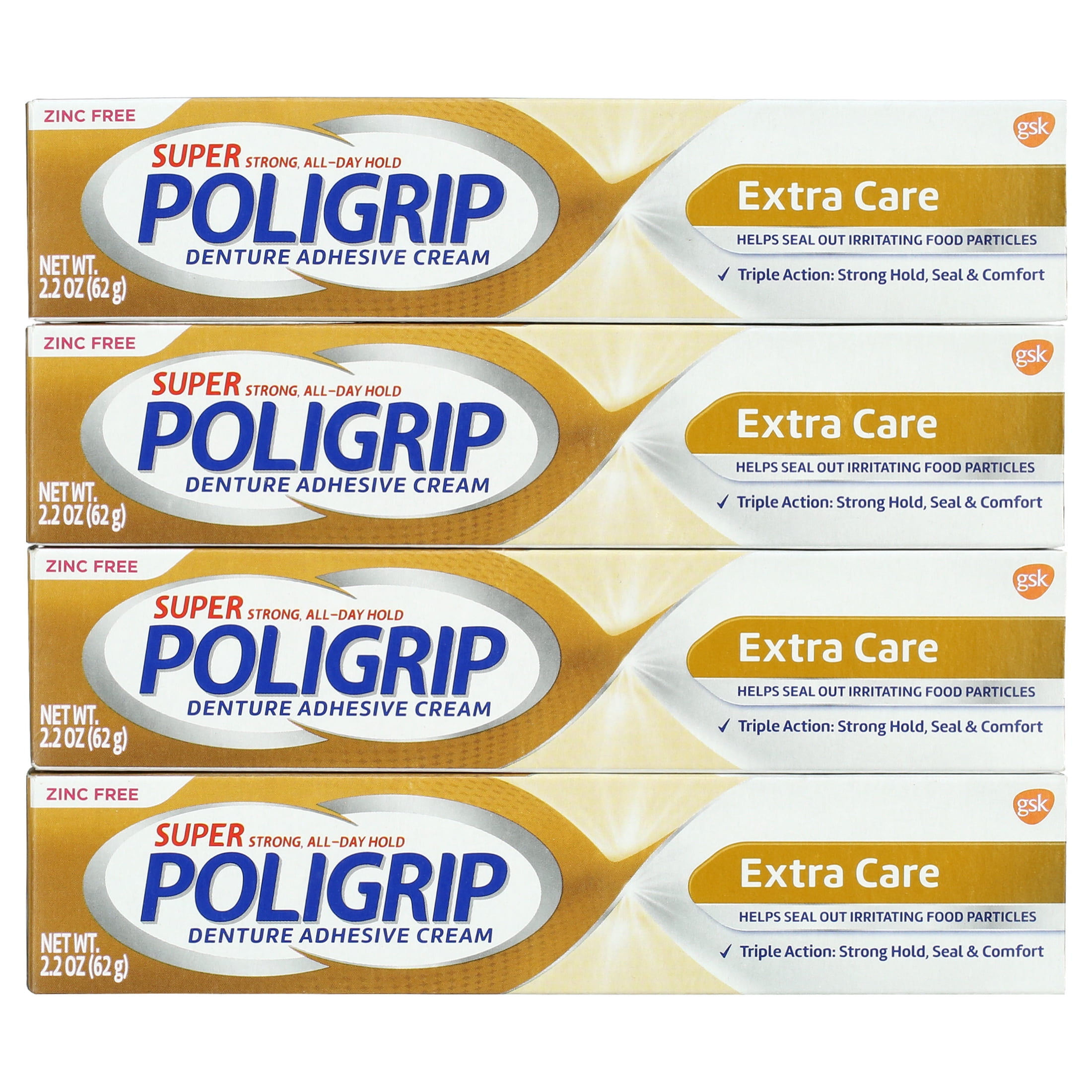 Super Poligrip Extra Care Denture Adhesive Cream - 2.2 oz, 4 Pack ...