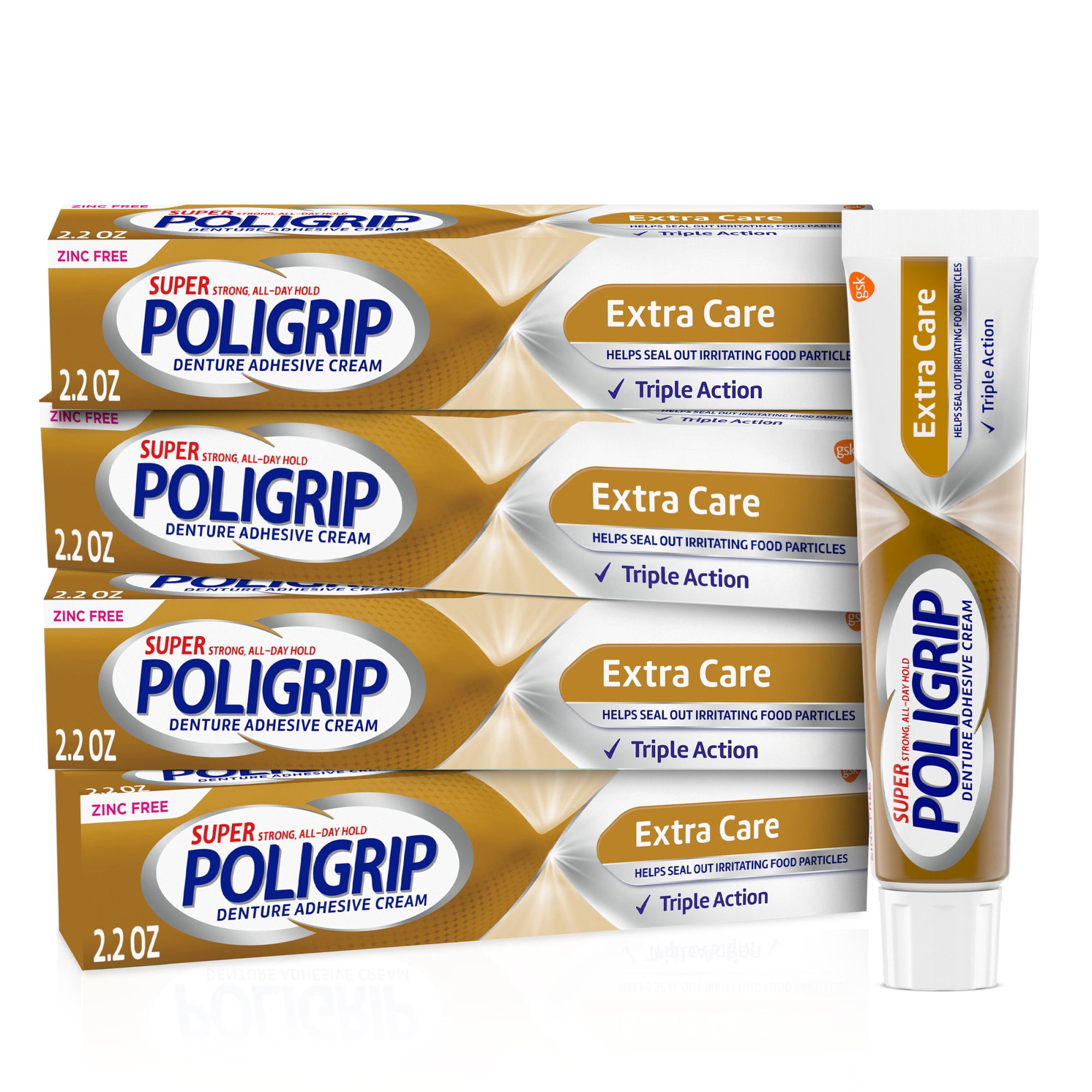 Super Poligrip Extra Care Denture and Partials Adhesive Cream, 2.2 oz ...