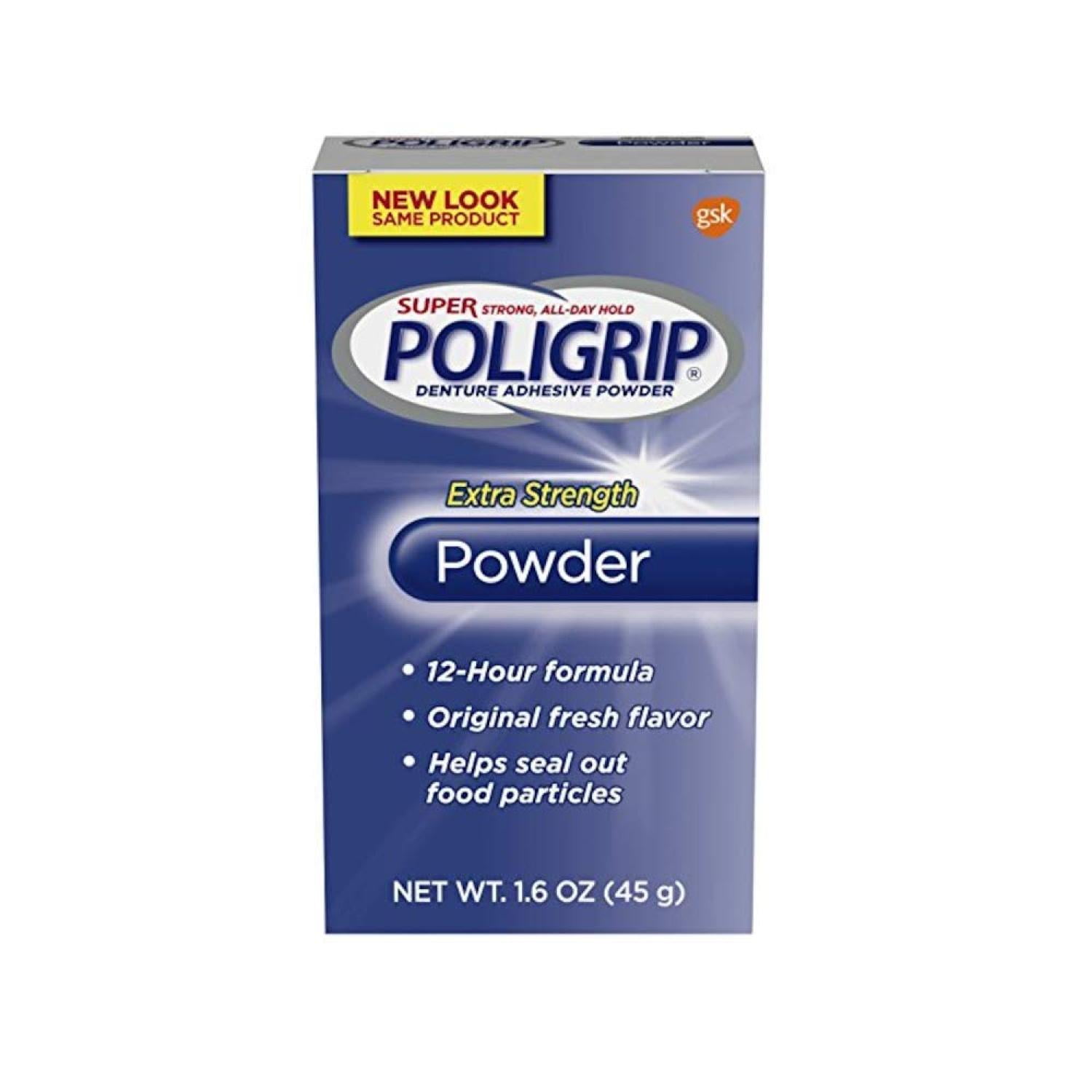 Super Poligrip Extra Strength Denture and Partials Adhesive Powder, 1.6 ...