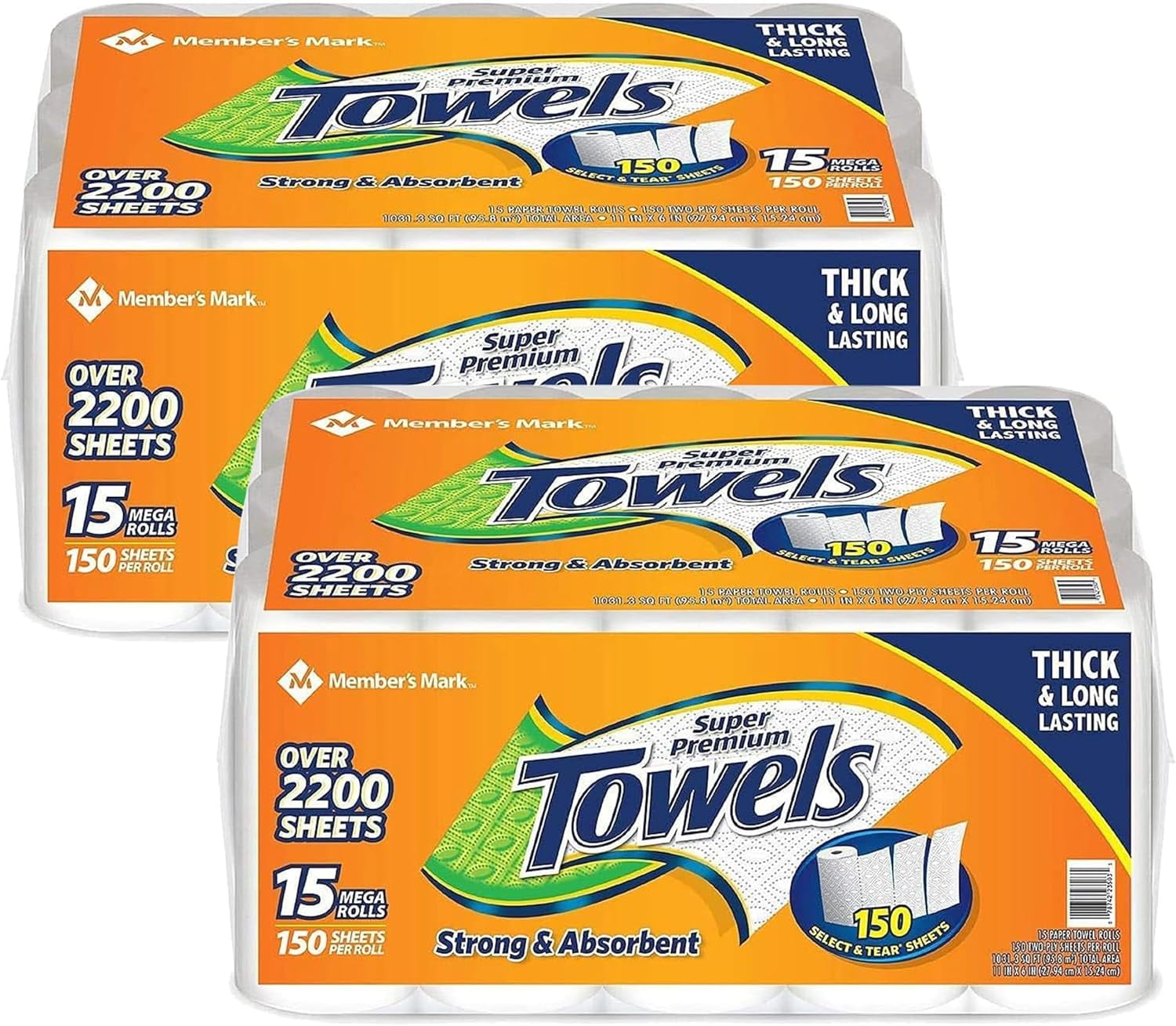 Super Premium Paper Towels, 15 Rolls, 150 Sheets Per Roll (Pack of 2 ...