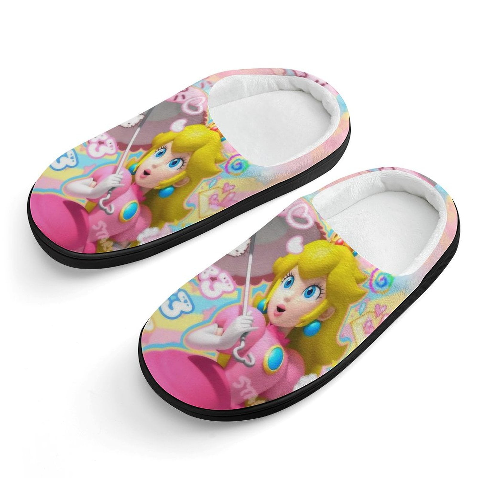 Super Princess Peach Fluffy House Cotton Slippers Memory Foam Suede ...