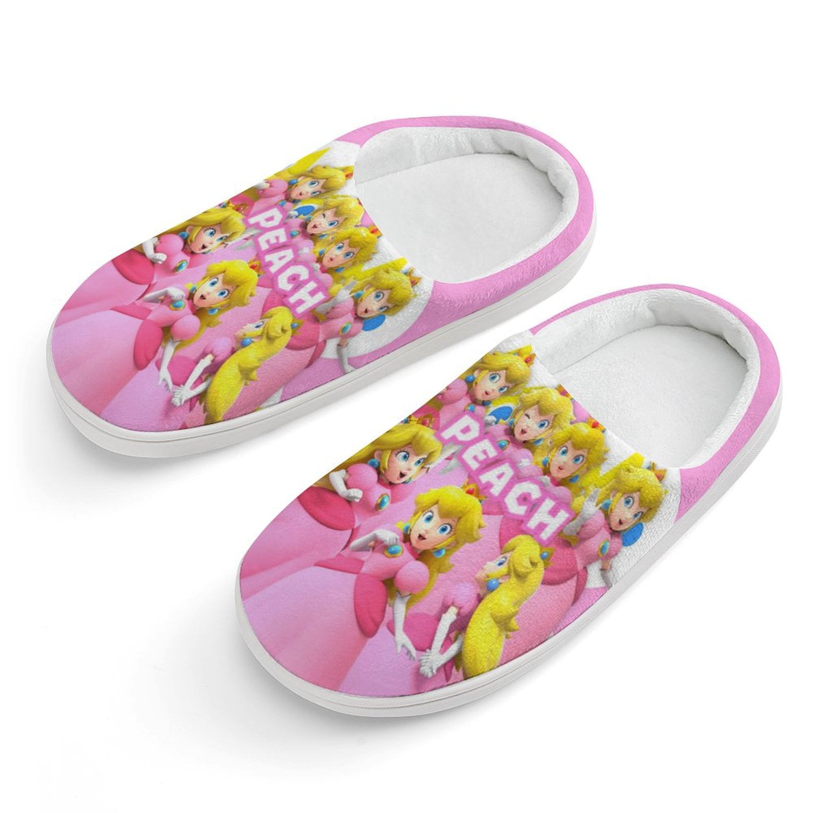 Super Princess Peach Fluffy House Cotton Slippers Memory Foam Suede ...