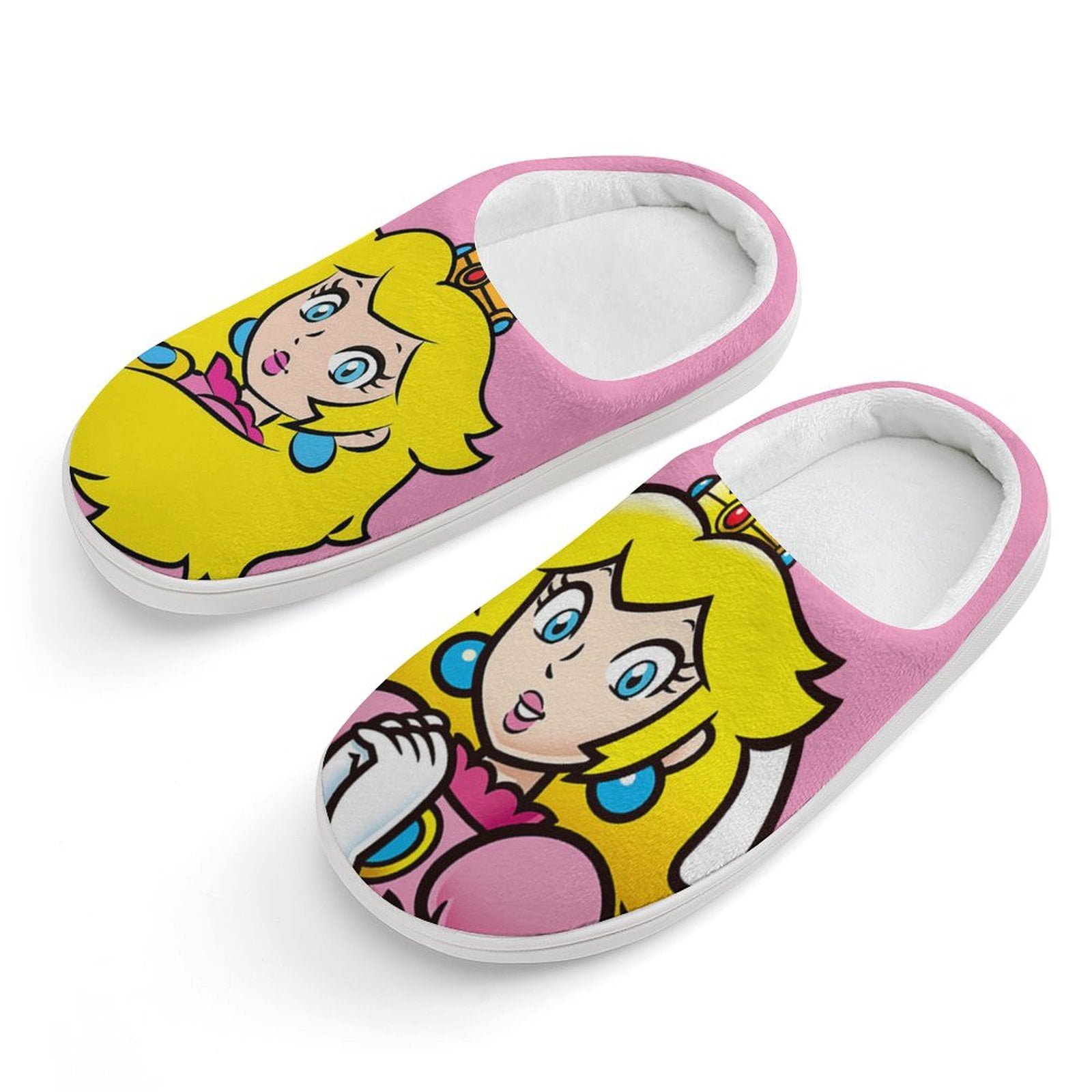 Super Princess Peach Fluffy House Cotton Slippers Memory Foam Suede ...