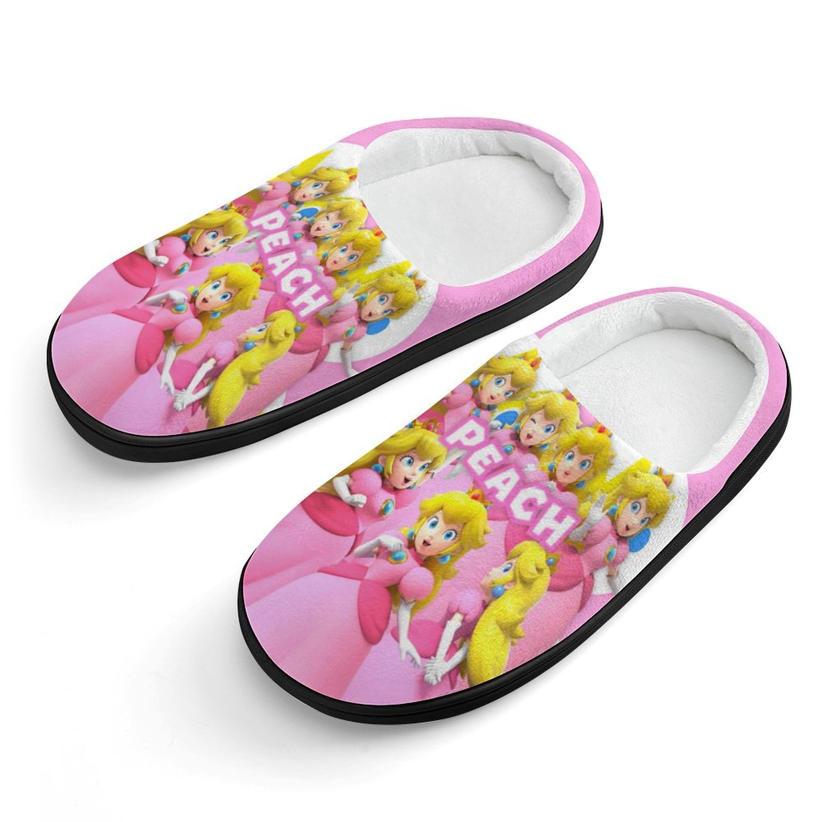 Super Princess Peach Fluffy House Cotton Slippers Memory Foam Suede ...