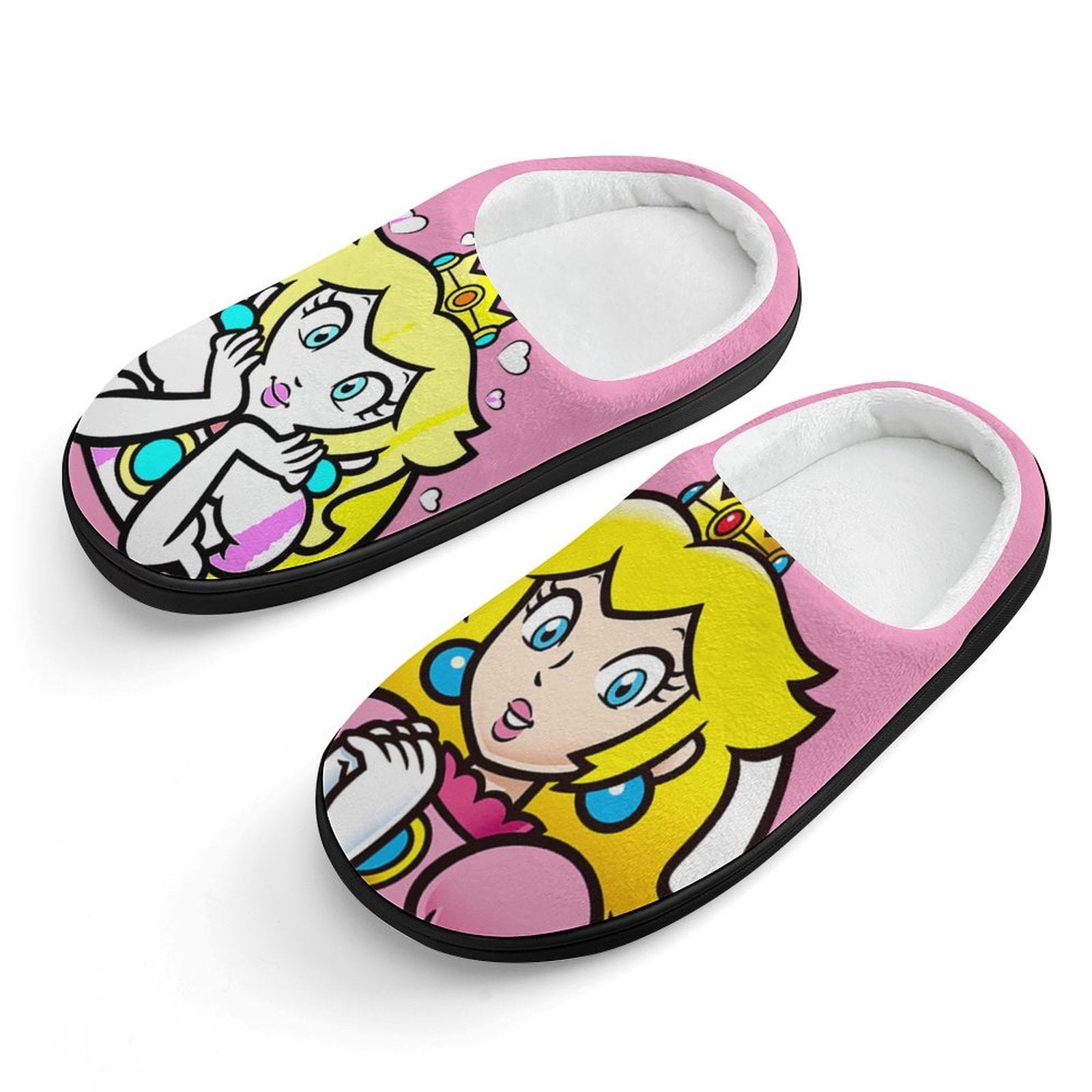 Super Princess Peach Fluffy House Cotton Slippers Memory Foam Suede ...
