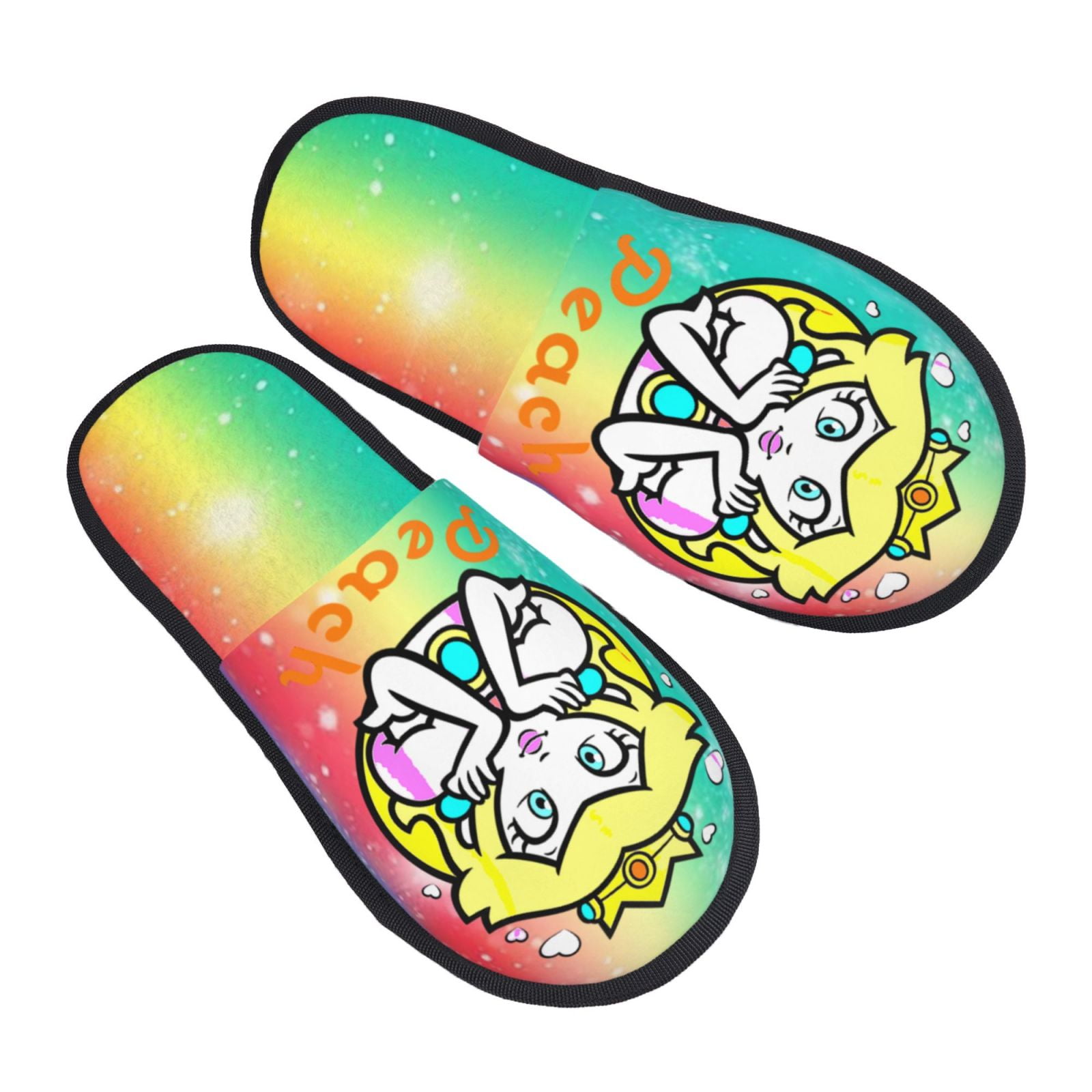 Super Princess Peach Fluffy House Slippers Memory Foam Suede Slippers ...