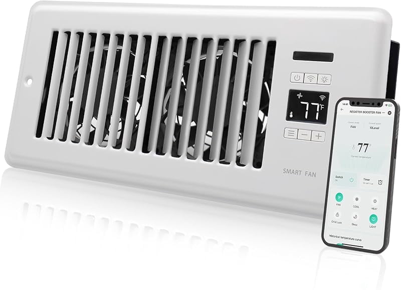 Super Quiet Register Booster Fan for 4" x 10" Register Holes, Smart ...