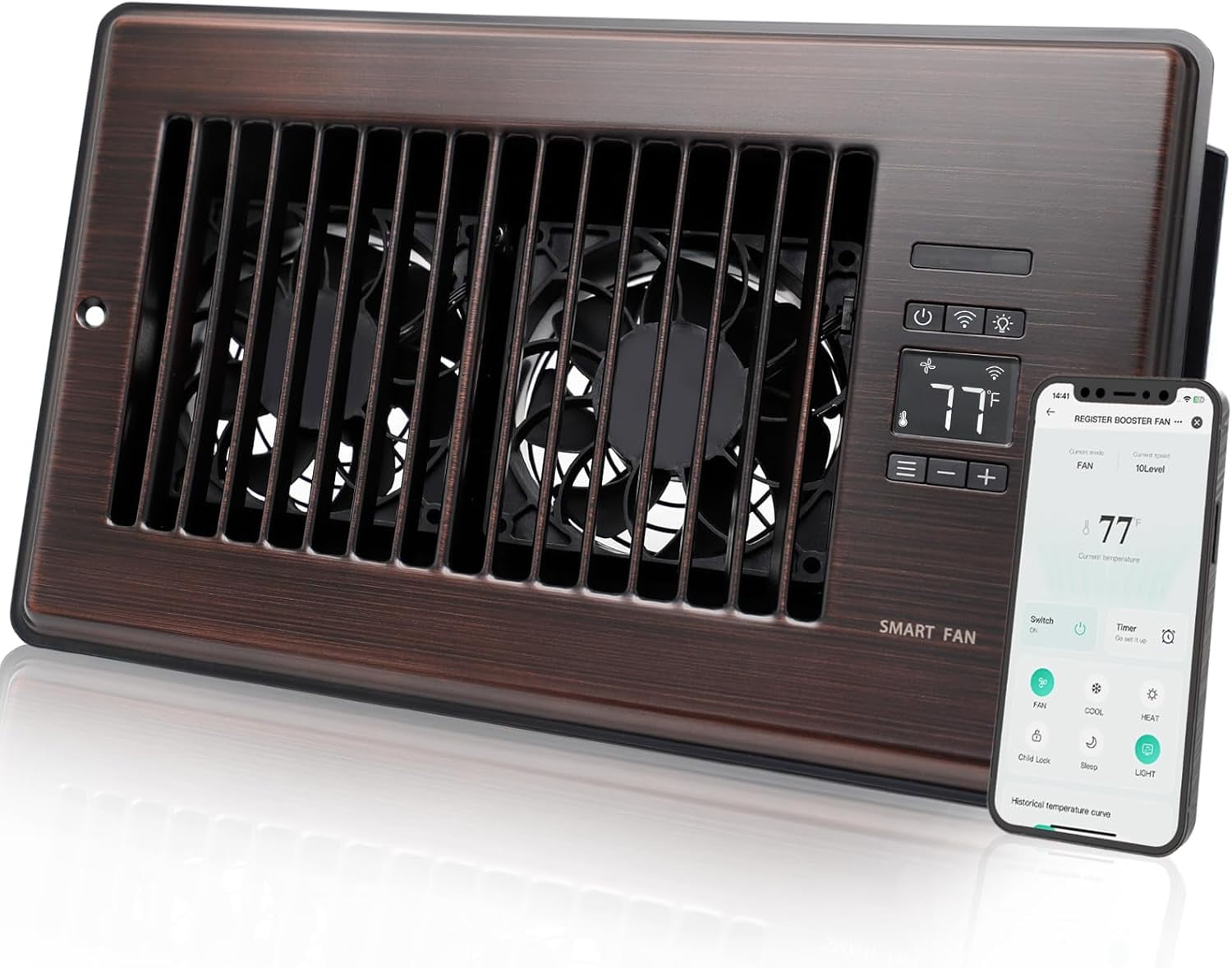 Super Quiet Register Booster Fan for 6" x 10" Register Holes, Smart ...