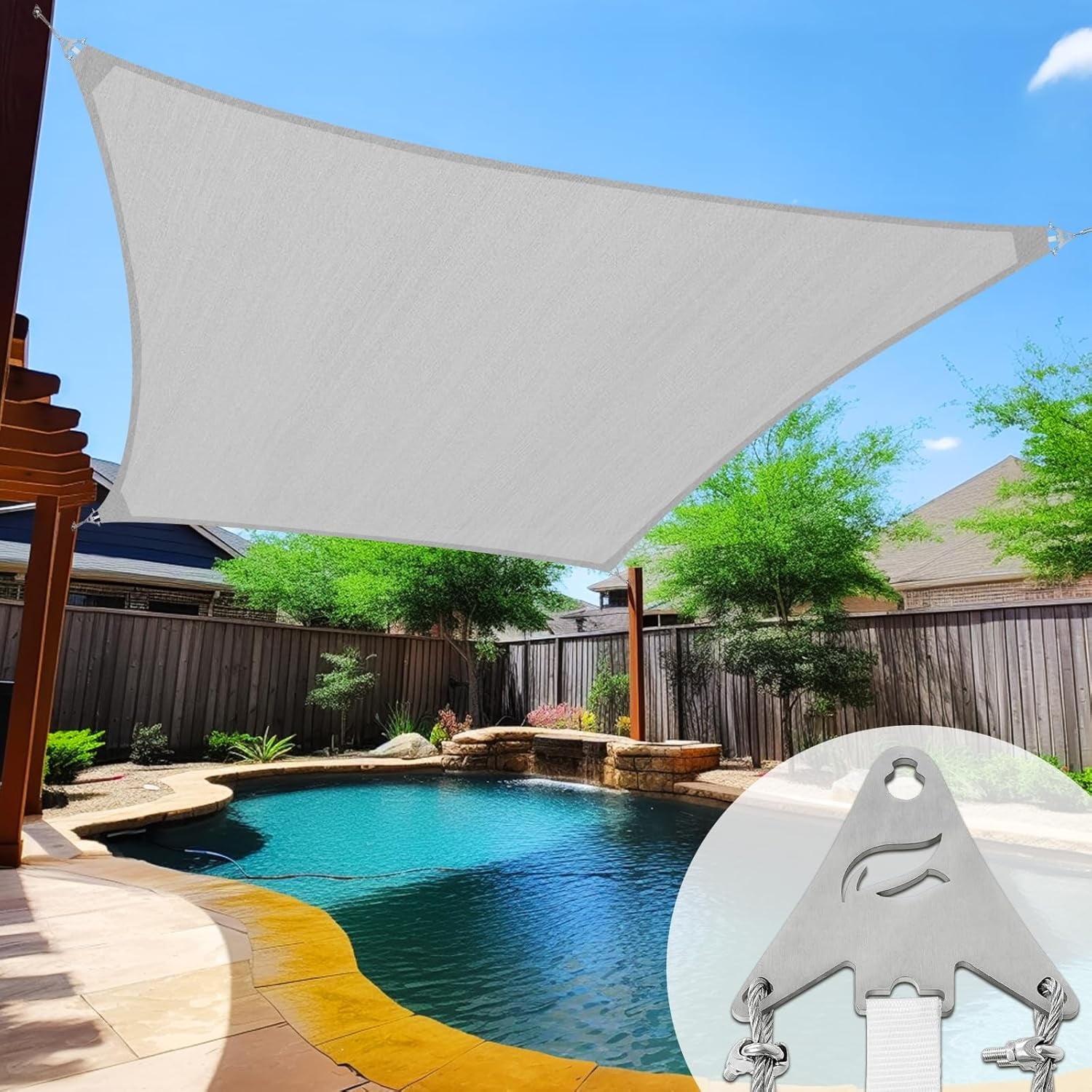 Super Ring 12'x16' Light Gray Rectangle Sun Shade Sail, Commercial ...
