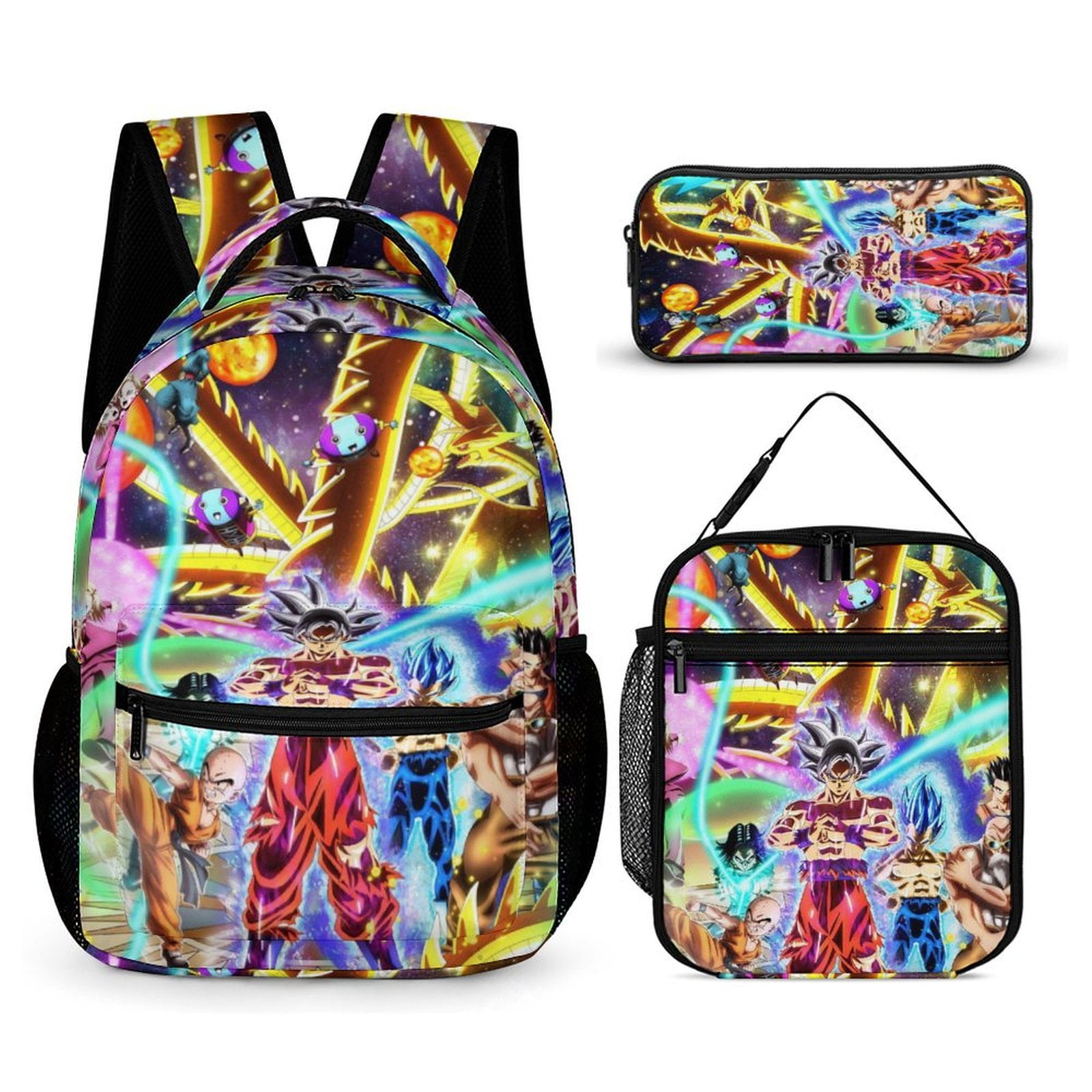 Super Saiyan (8) 3 Piece Backpack Set Anime Casual Daypack with Lunch ...