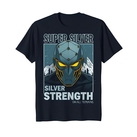 Super Silver Graphic T-Shirt Blue Tee with Hero Design Mountains ...