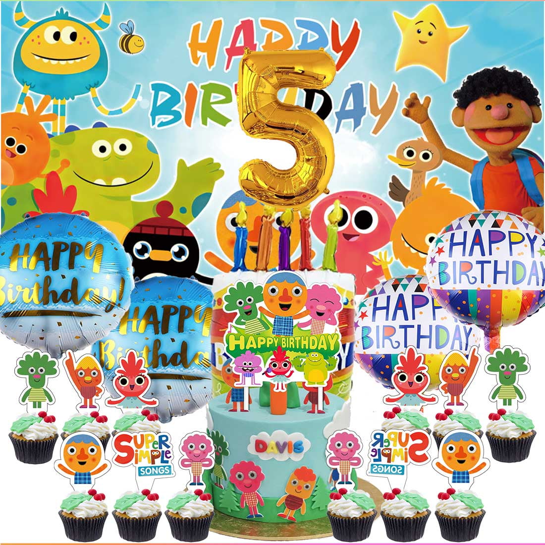Super Simple Songs Party Supplies Decor 5th Kit Balloons Birthday Cake ...